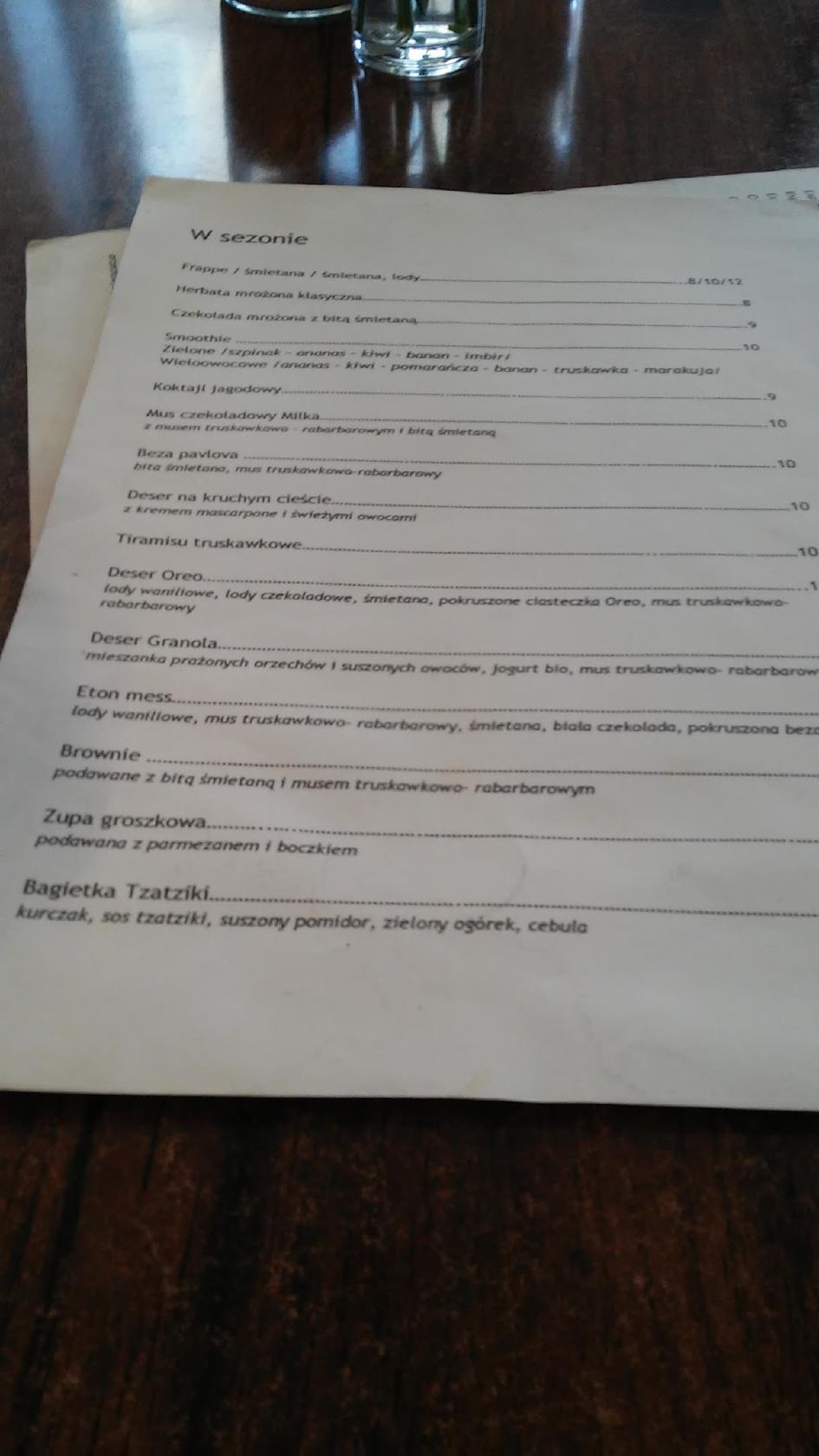 Menu at KOFI restaurant, Sroda Wielkopolska