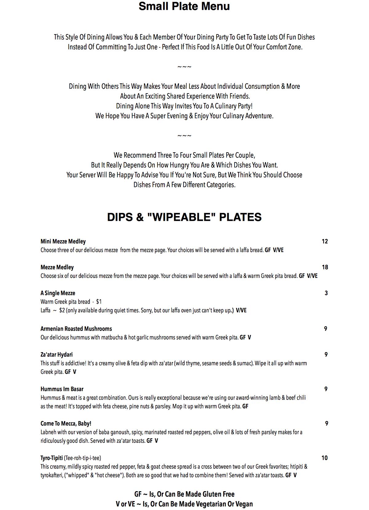 Menu at Laffa - Medi-Eastern Restaurant & Bar, Tulsa