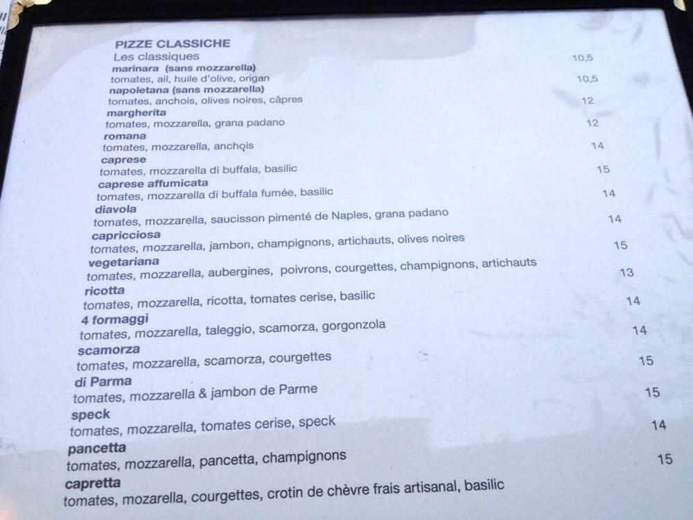 Menu at Luisa Maria pizzeria, Paris