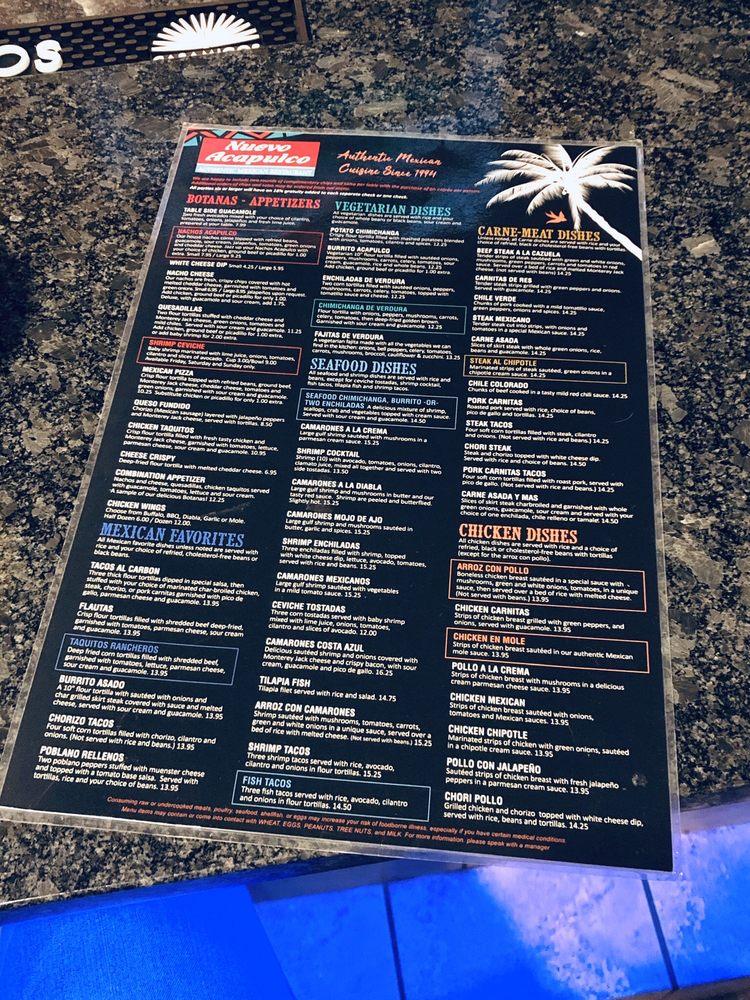 Menu at Nuevo Acapulco Mexican Restaurant, Fairview Park, Lorain Rd