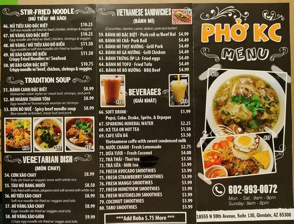 Menu at PHO KC Vietnamese Restaurant, Glendale, N 59th Ave #130