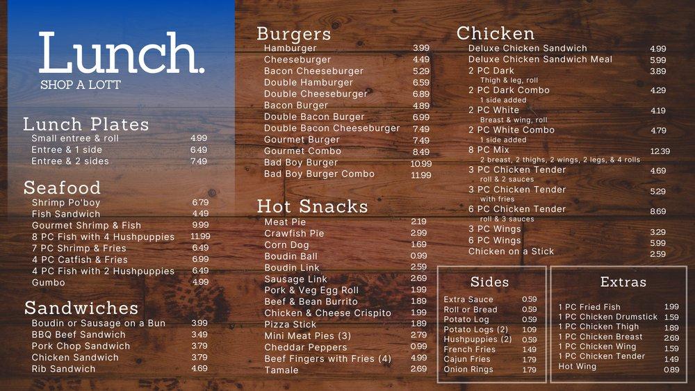 Menu at Shop A Lott, Many