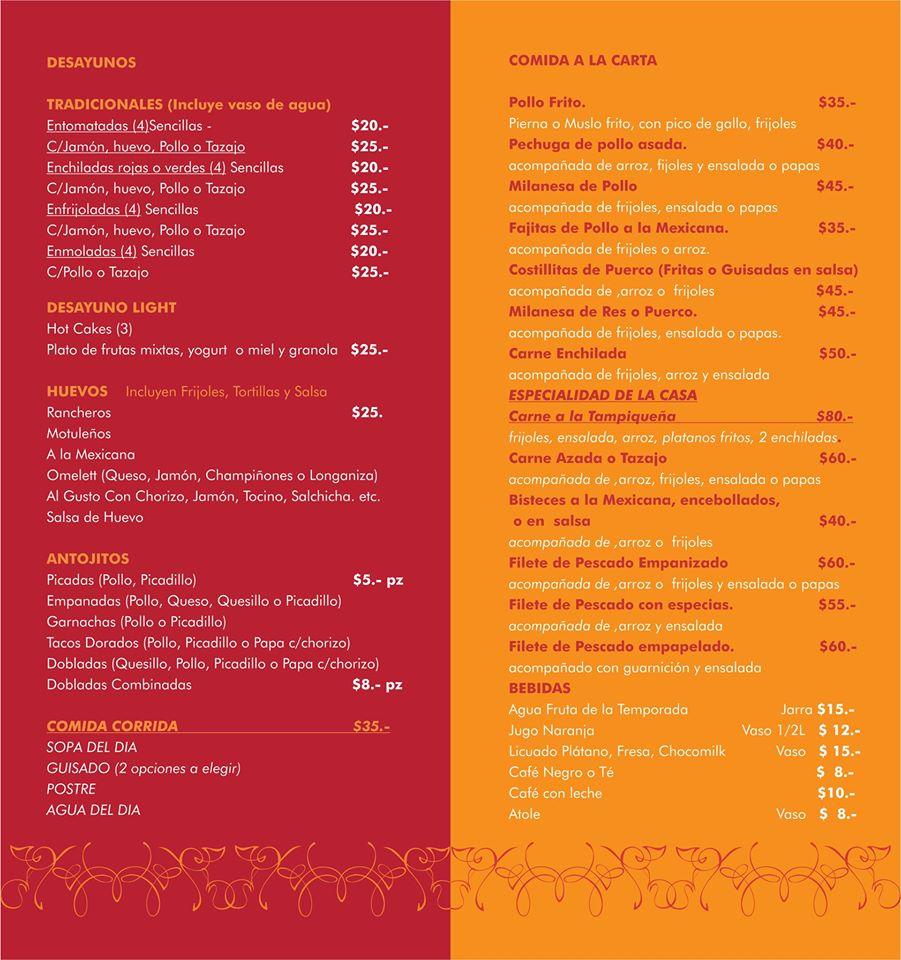 Menu at Valery Restaurant, San Juan Bautista Tuxtepec