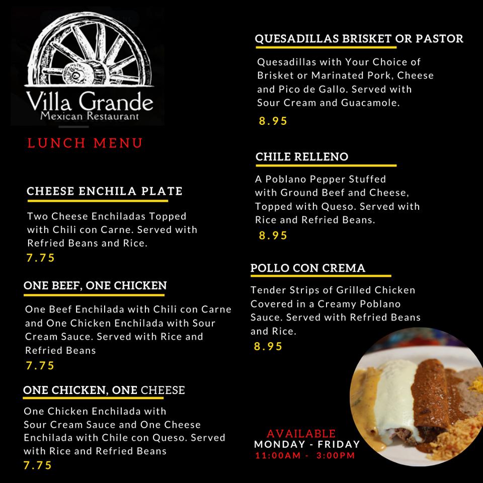 Menu at Villa Grande Mexican Restaurant, Denton, W University Dr #1140