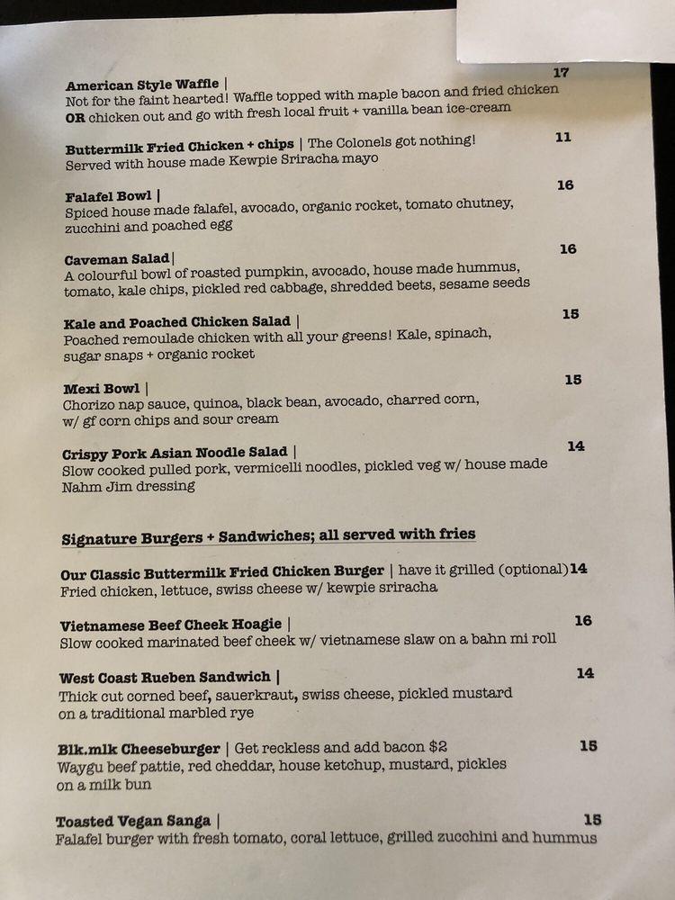 Menu at Blk.mlk Specialty Coffee cafe, Mildura