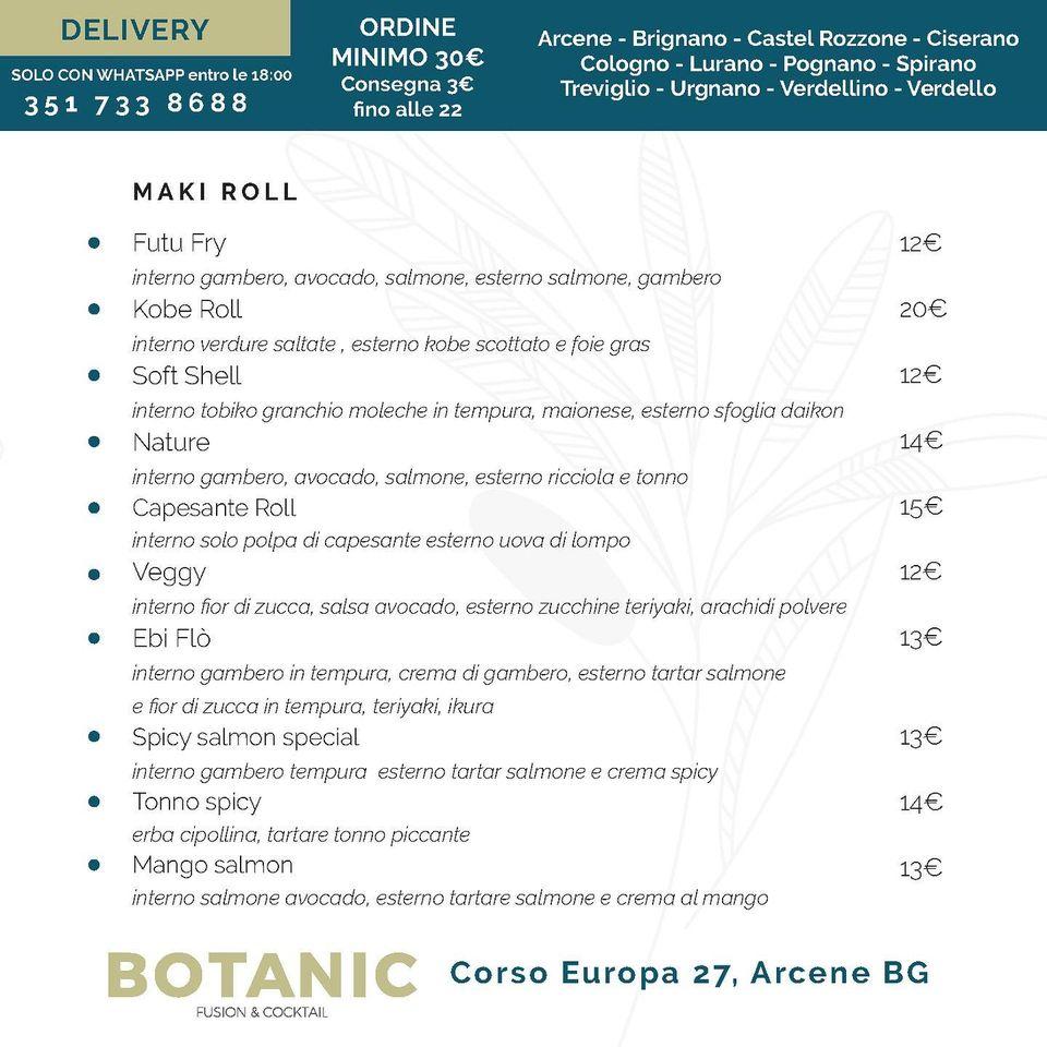 Menu da Botanic Fusion & Cocktail ristorante, Arcene