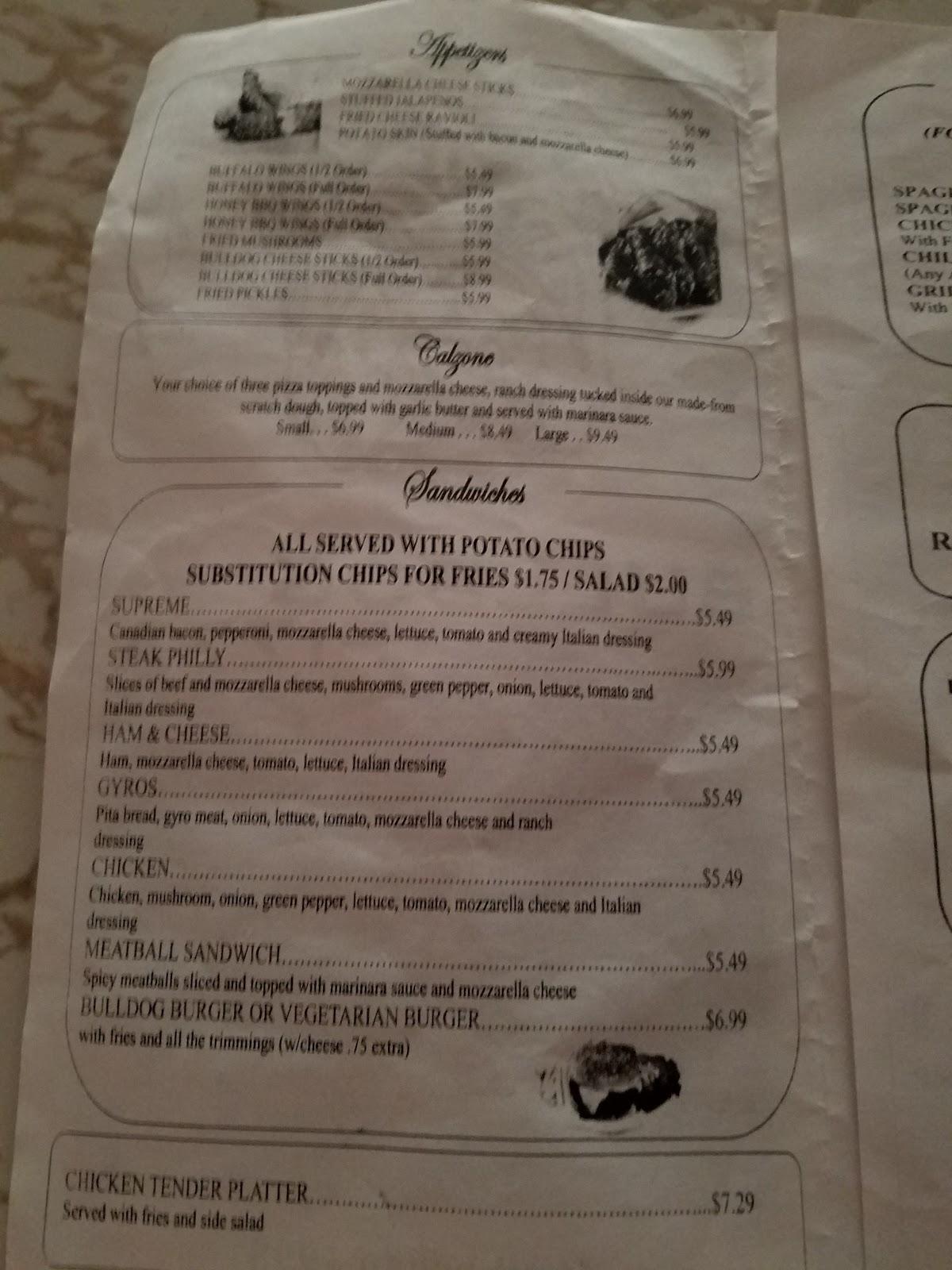 Menu at Bulldog Pizza pizzeria, Jefferson