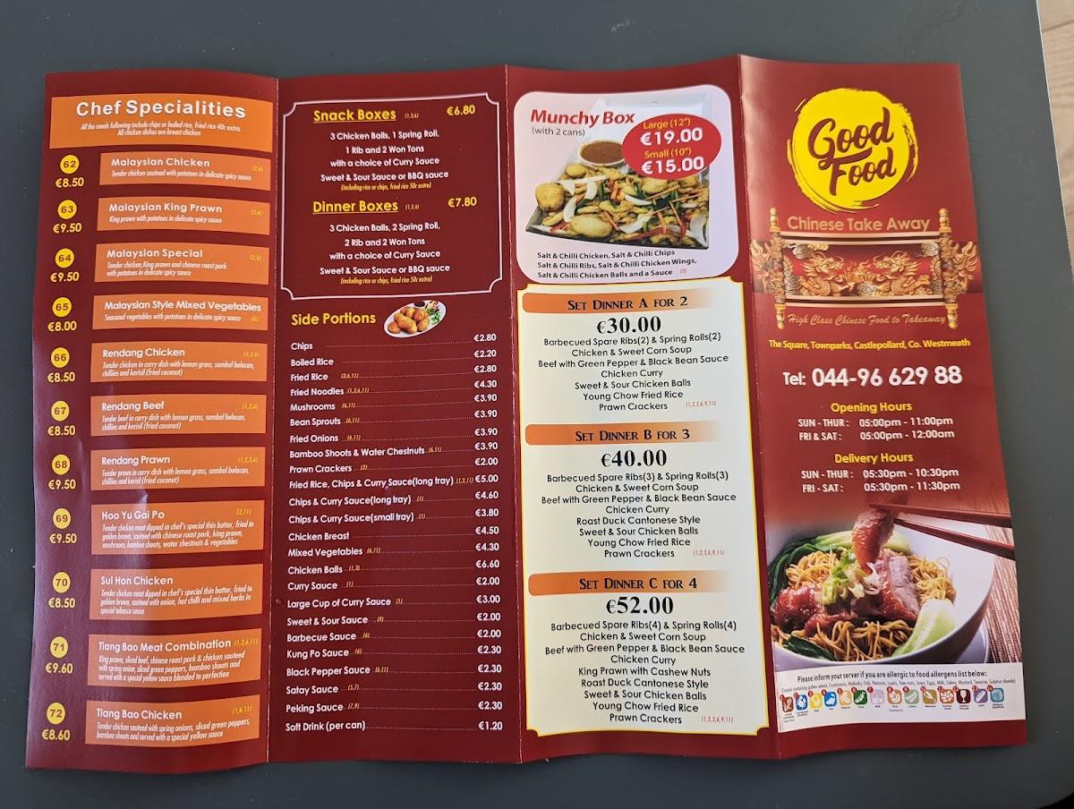 Menu at Good Food Take Away restaurant, Castlepollard, The Square