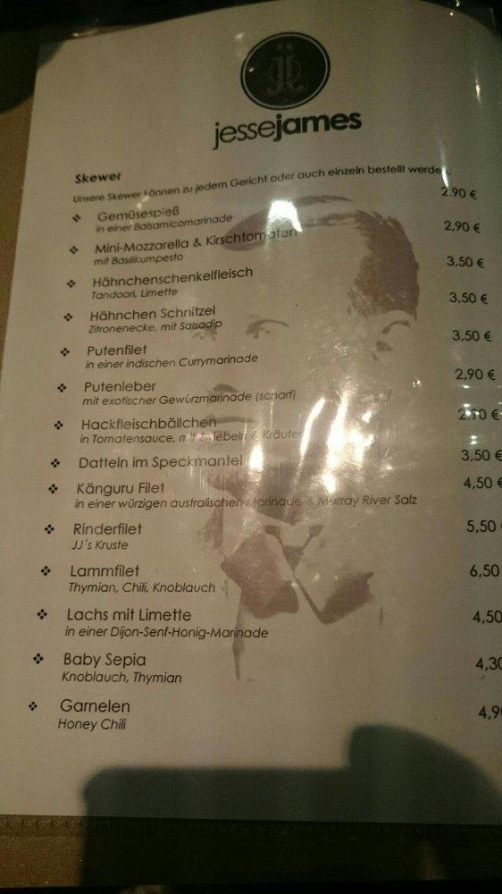Menu at Jesse James restaurant, Frankfurt