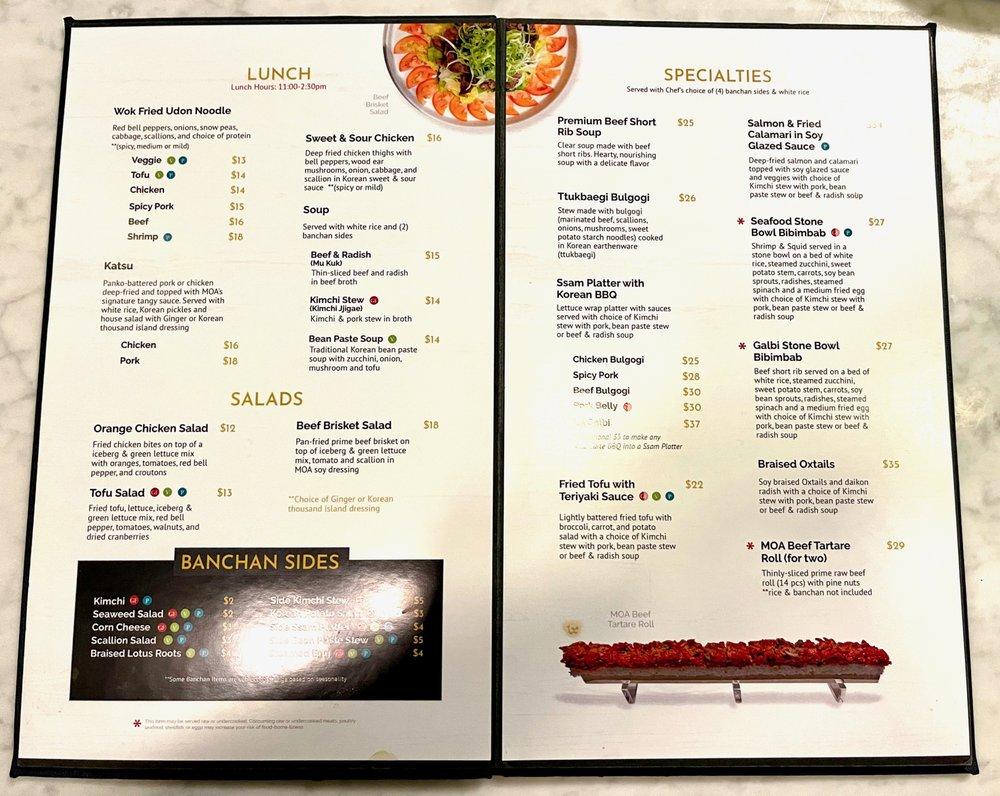 Menu at MOA Korean BBQ & Bar - Charlotte, Charlotte