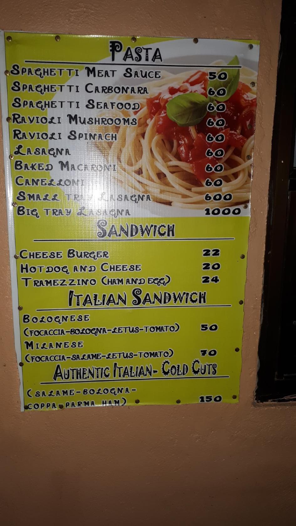 Menu at Mino's Italian Pizza restaurant, Badoc
