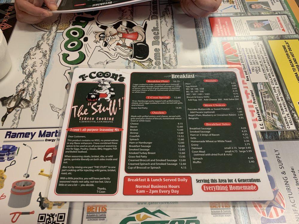 Menu at T-Coon's Restaurant, Lafayette, W Pinhook Rd