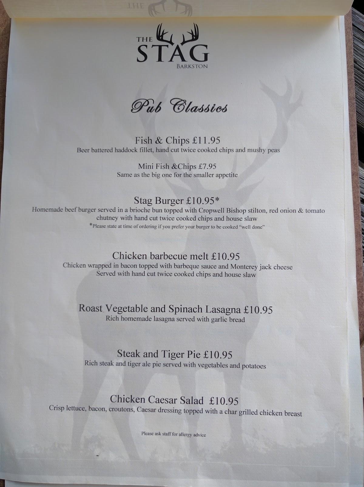 Menu at The Stag Barkston, Grantham