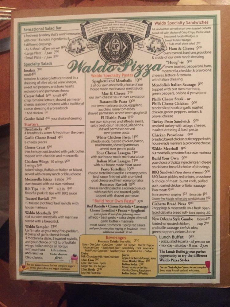 Menu at Waldo Pizza pub & bar, Kansas City, Broadway St
