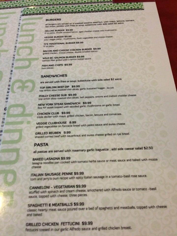 Menu at tom and jerrys restaurant, Vancouver