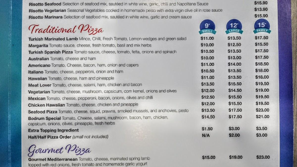 Menu at Bodrum Kahve restaurant, Semaphore