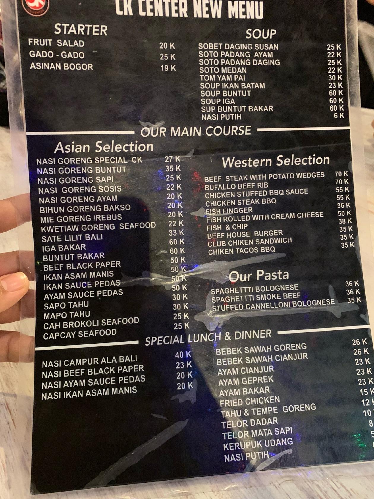 Menu at CK Cafe & Resto, Bukittinggi