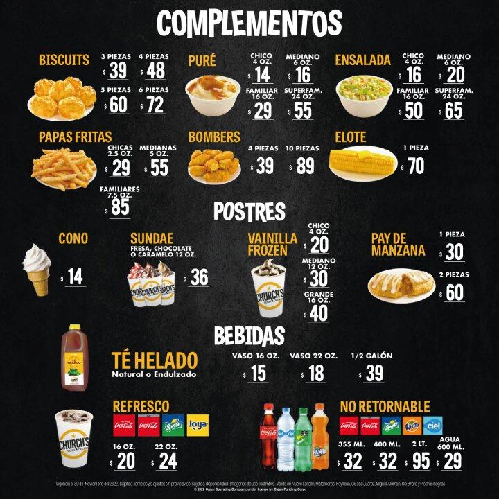 Carta del restaurante Church's Chicken, Nuevo Laredo, C/ Nuevo León 4053