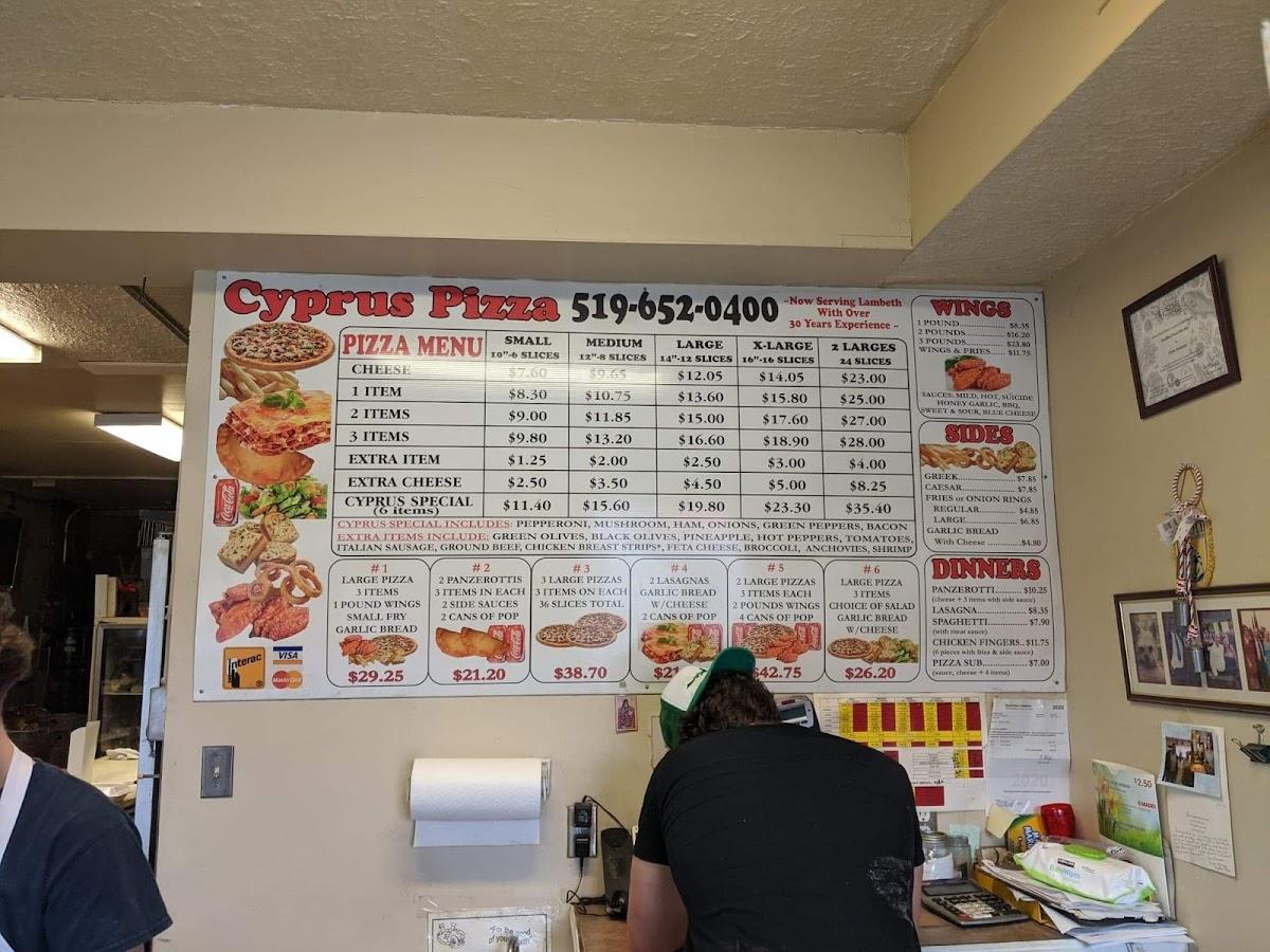 Menu at Cyprus Pizza restaurant, London