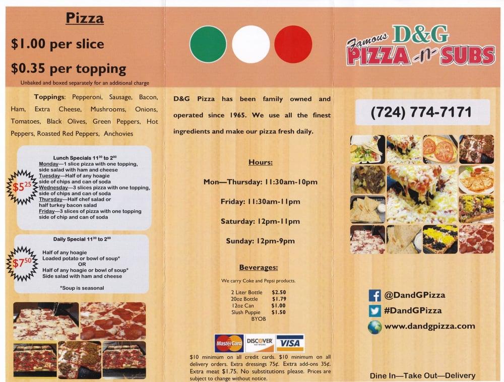 Menu at D&G Pizza -n- Subs pizzeria, Monaca, Old Brodhead Rd