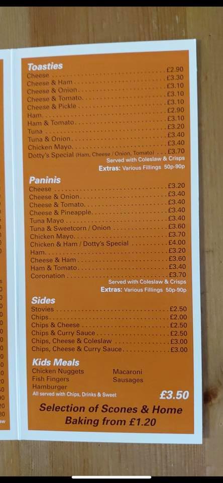 Menu at Dotty's Sandwich & Coffee Shop cafe, Broxburn
