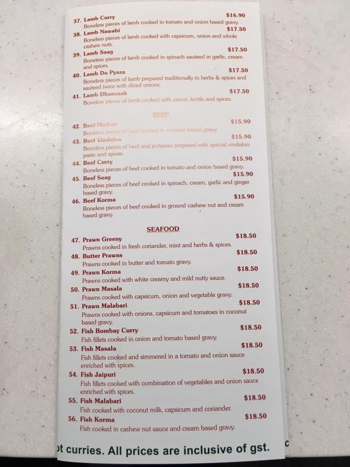 Menu at Feast India Restaurant and Takeaway, Whangarei