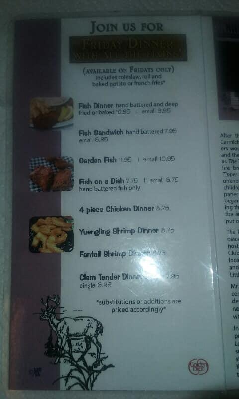 Menu at Landmark Hotel restaurant, Tidioute