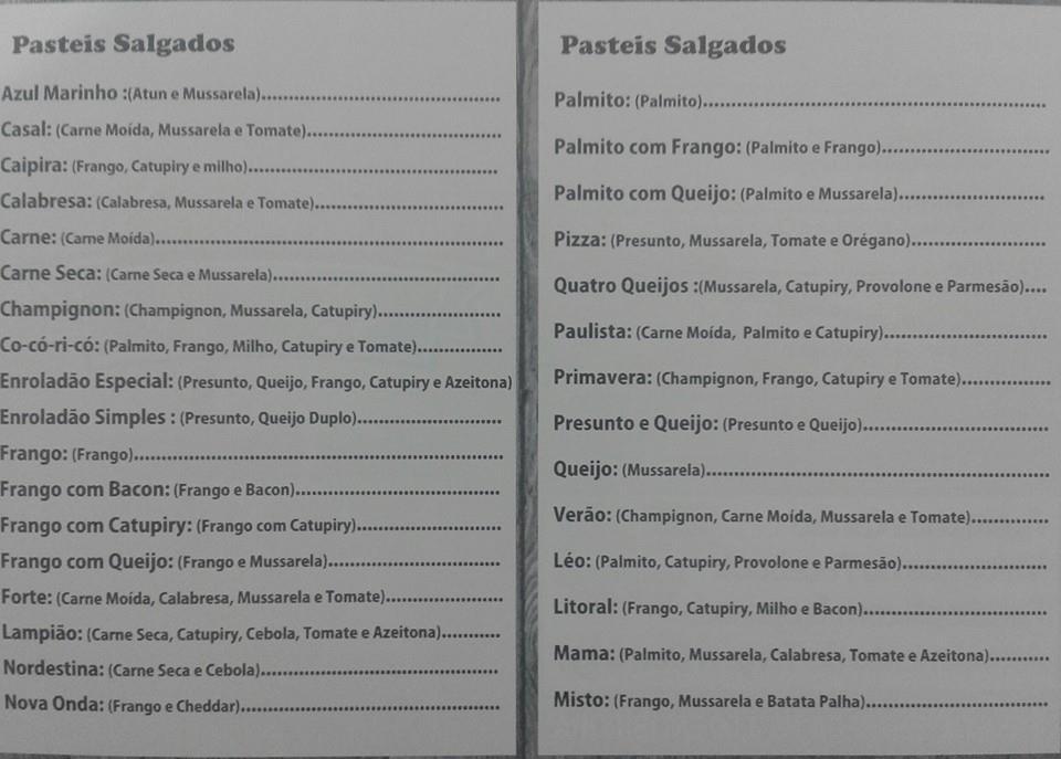 Menu at Leo Pasteis, Ibiporã