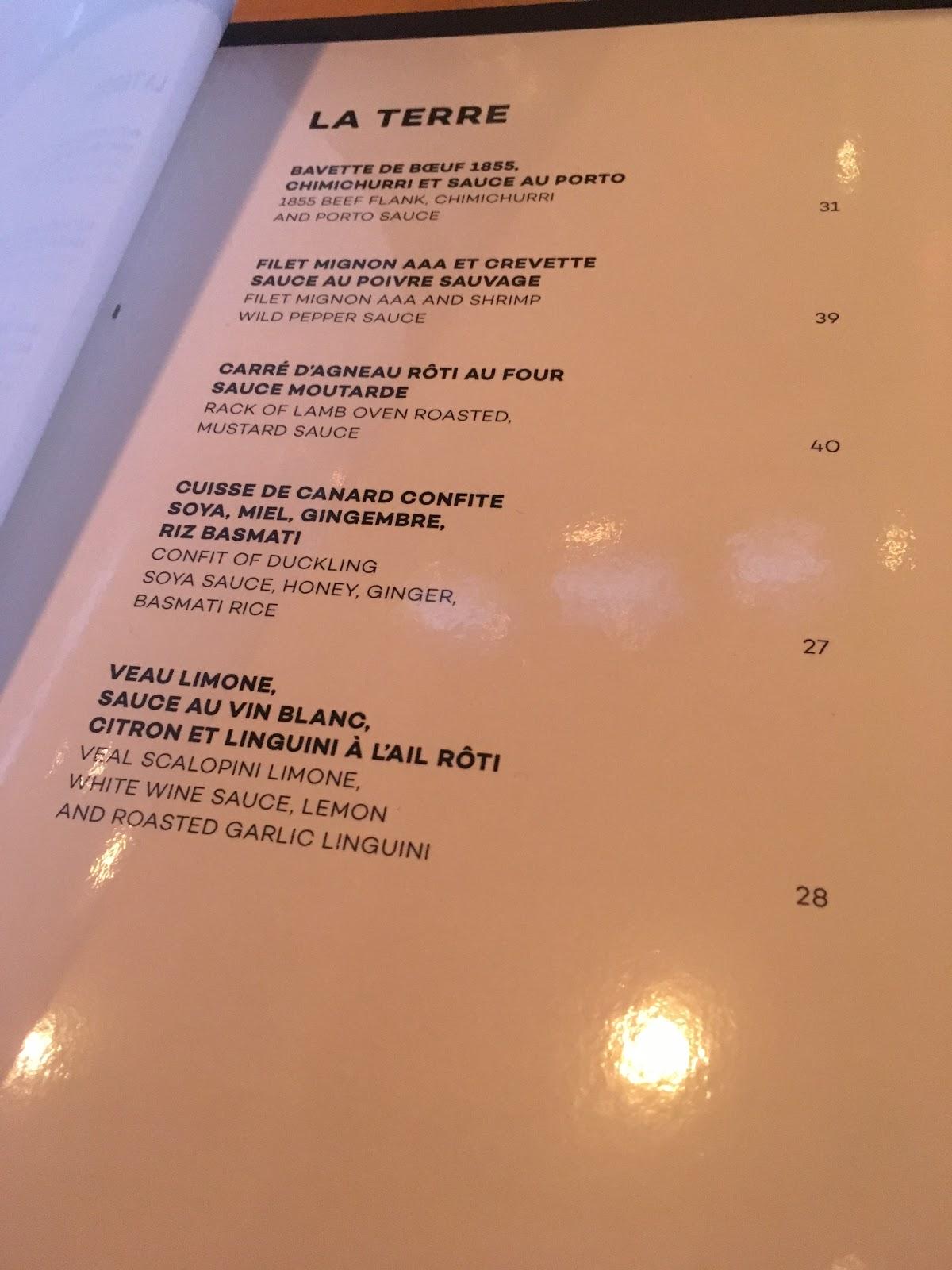 Menu au Restaurant Maestro, Saint-Sauveur