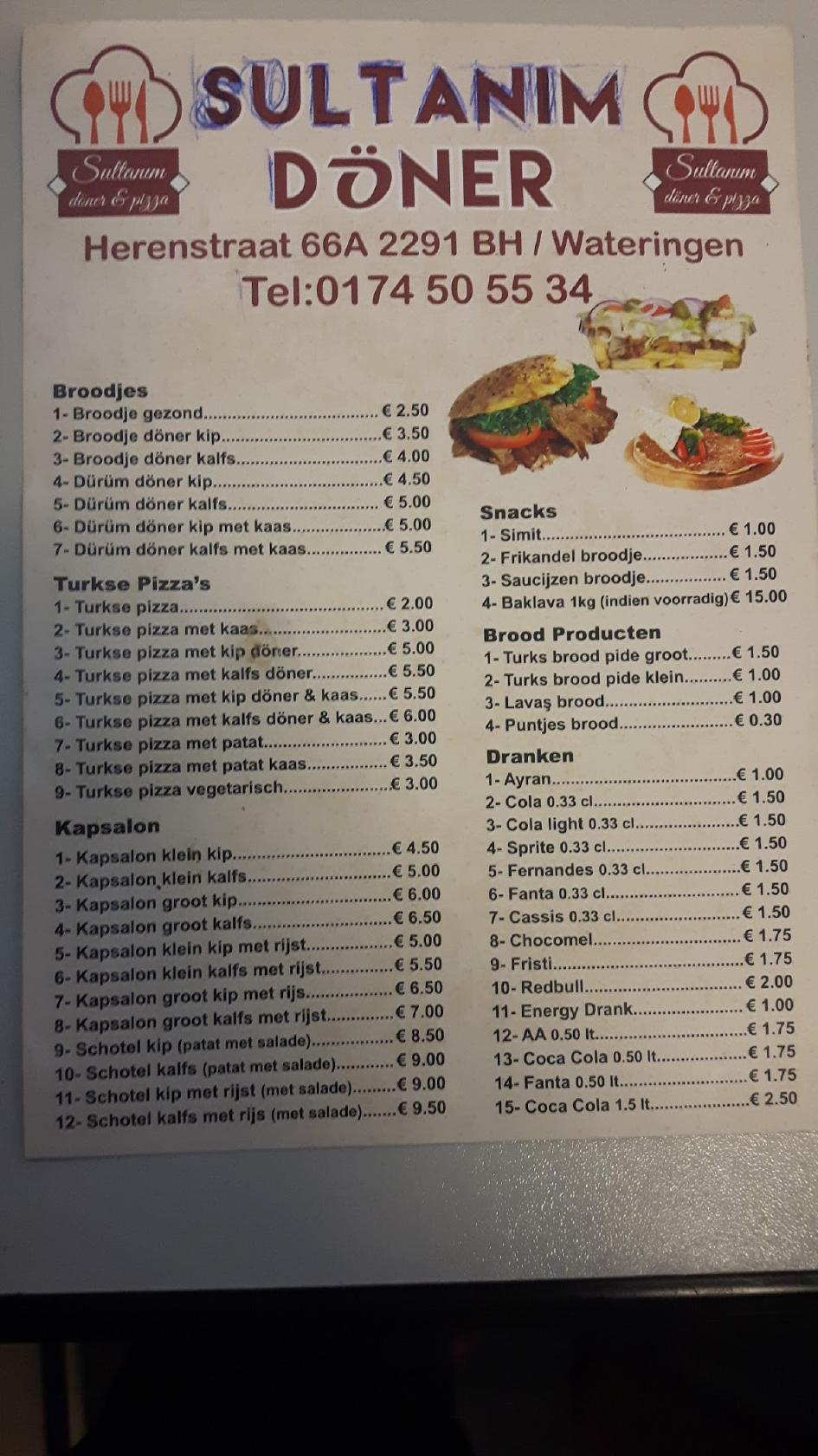 Menu at Sultanim Döner, Wateringen
