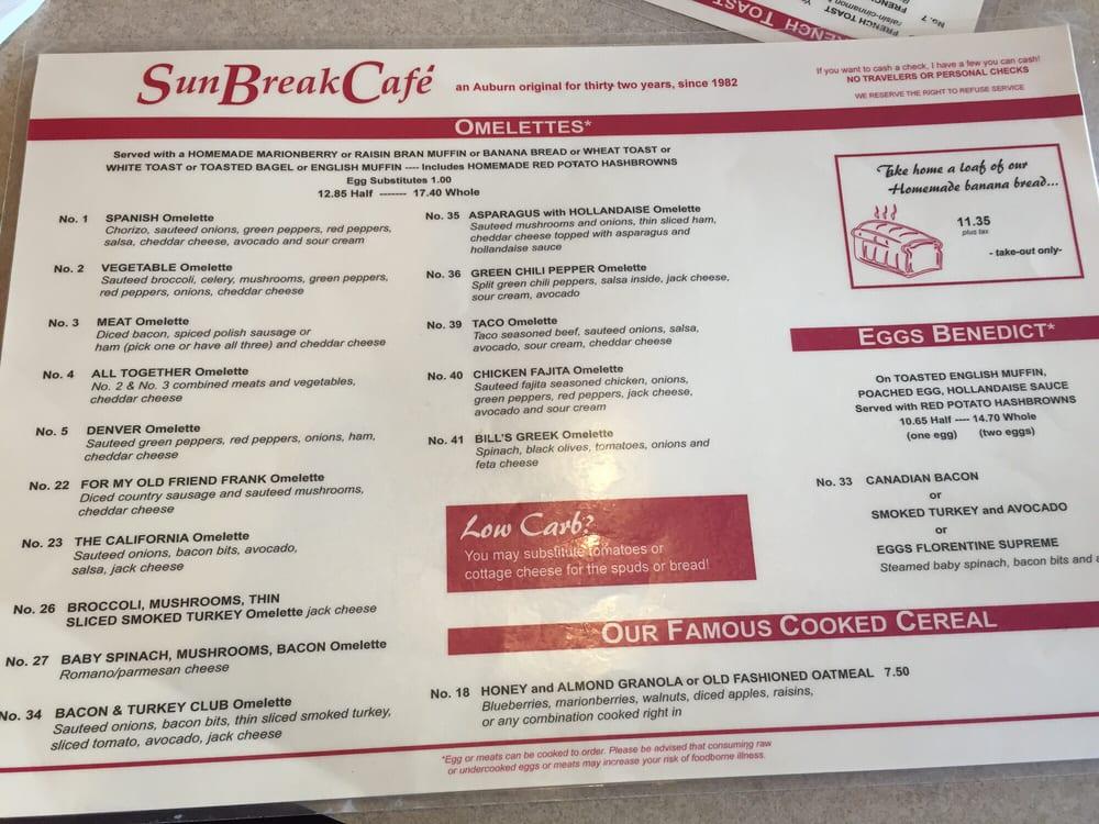 Menu at Sun Break Cafe, Auburn