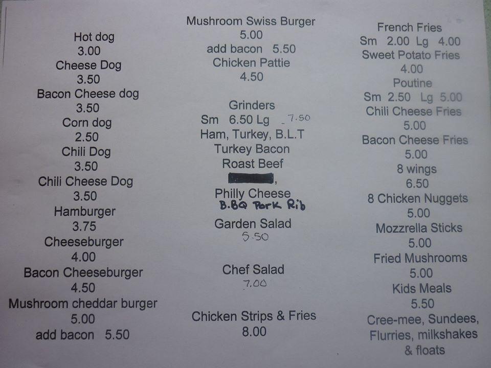 Menu at Westcoms Snackbar, Bakersfield