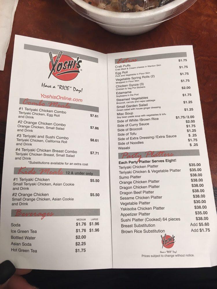 Menu at Yoshi's Fresh Asian Grill fast food, Phoenix, N Cave Creek Rd