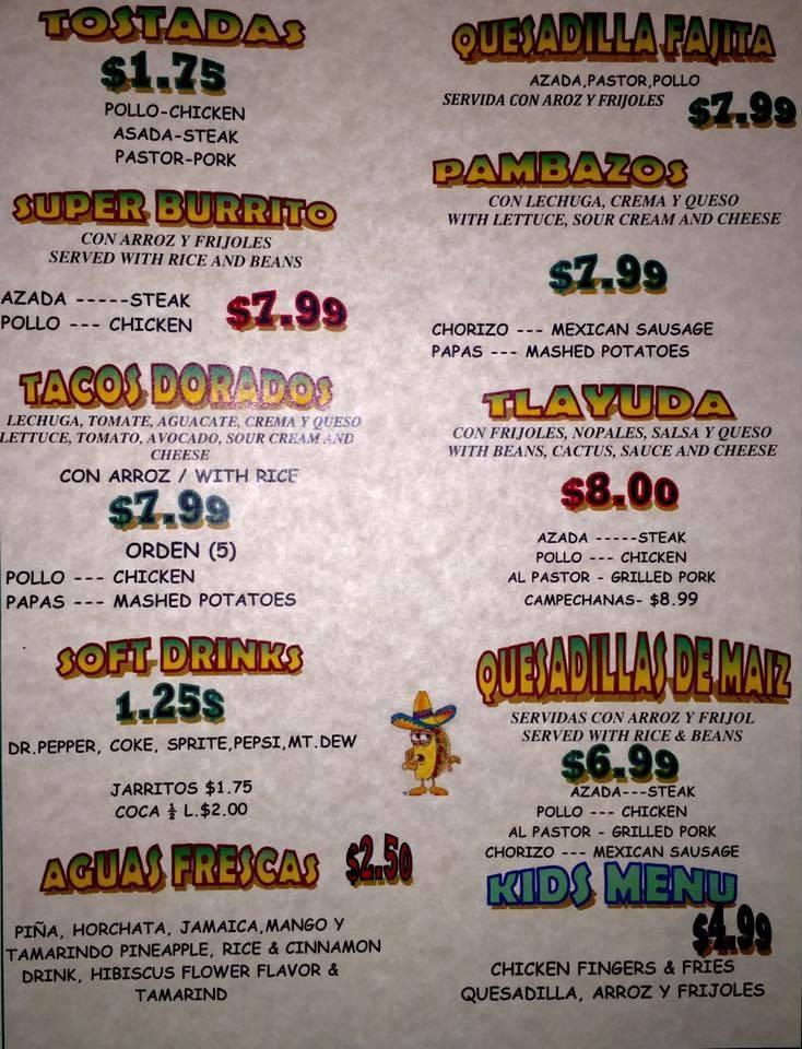 Menu at El Rinconcito restaurant, Albertville