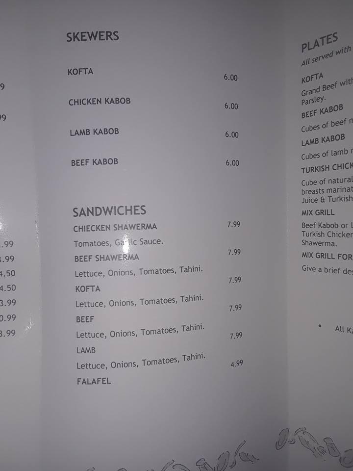 Menu at Istanbul Shish Kabob Restaurant (Halal), North Charleston
