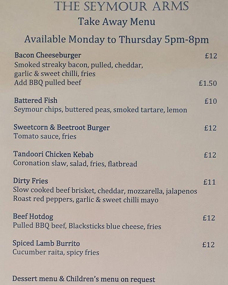 Menu at The Seymour Arms pub & bar, Bristol, Bath Rd