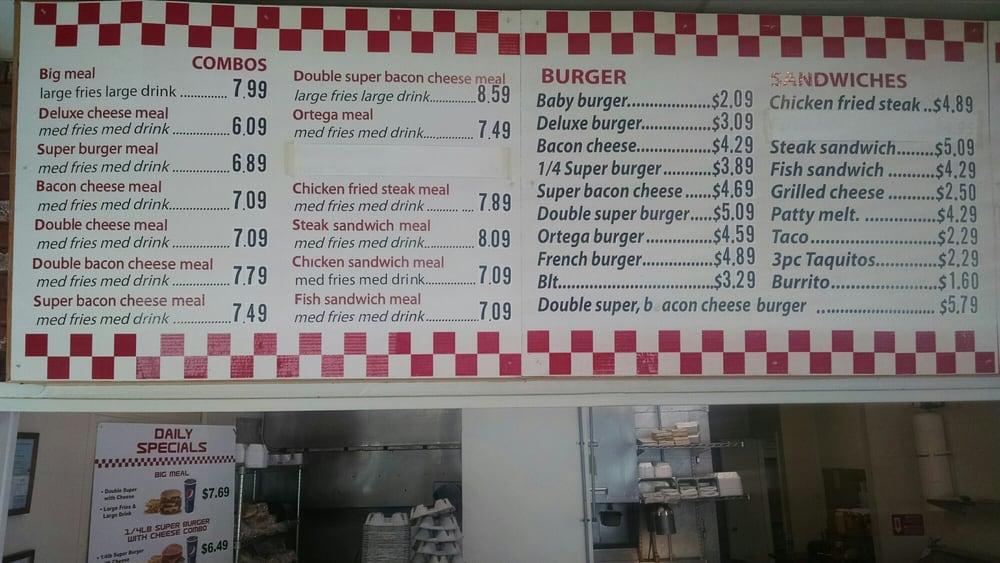 Menu at Super Burger Drive-in restaurant, Gilroy