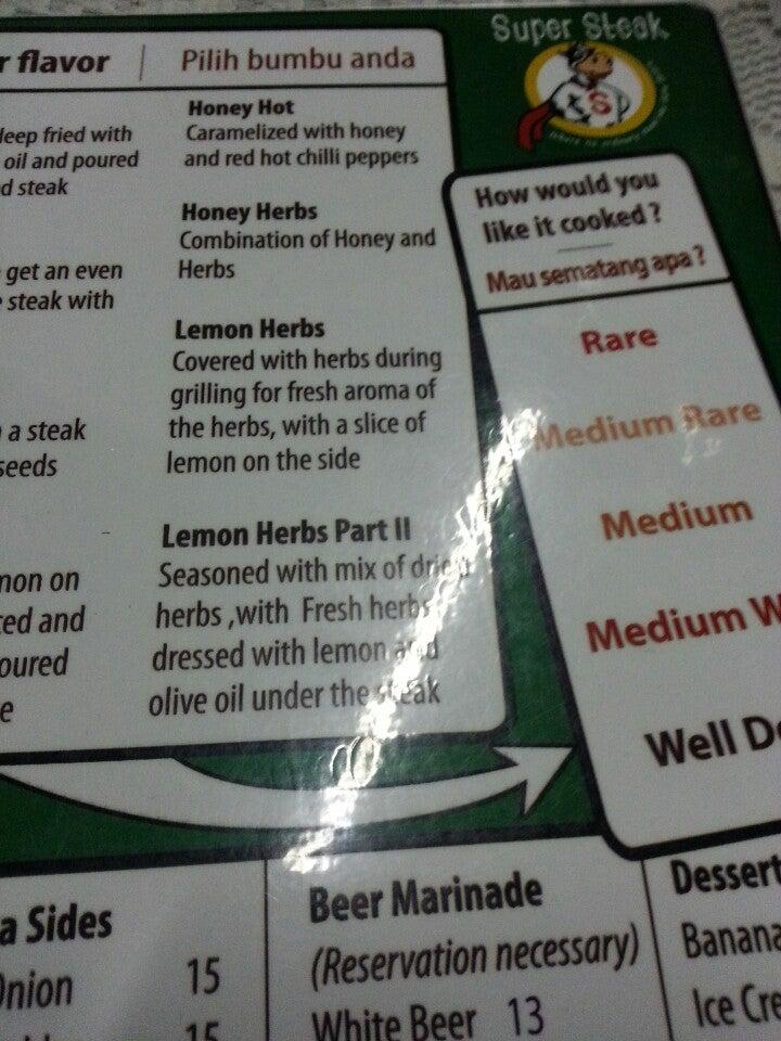 Menu at Super Steak BBQ, Jakarta, Jl. Hang Jebat I No.3