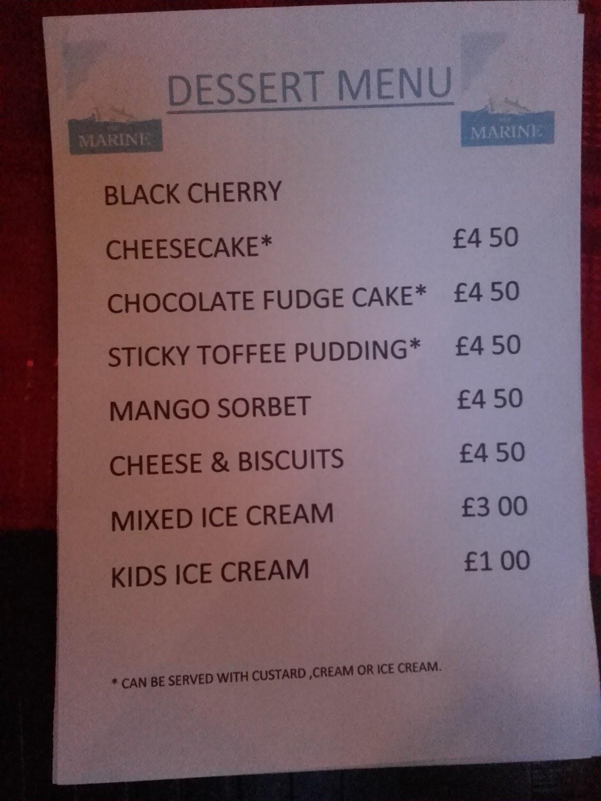 Menu at The Marine pub & bar, Eastbourne