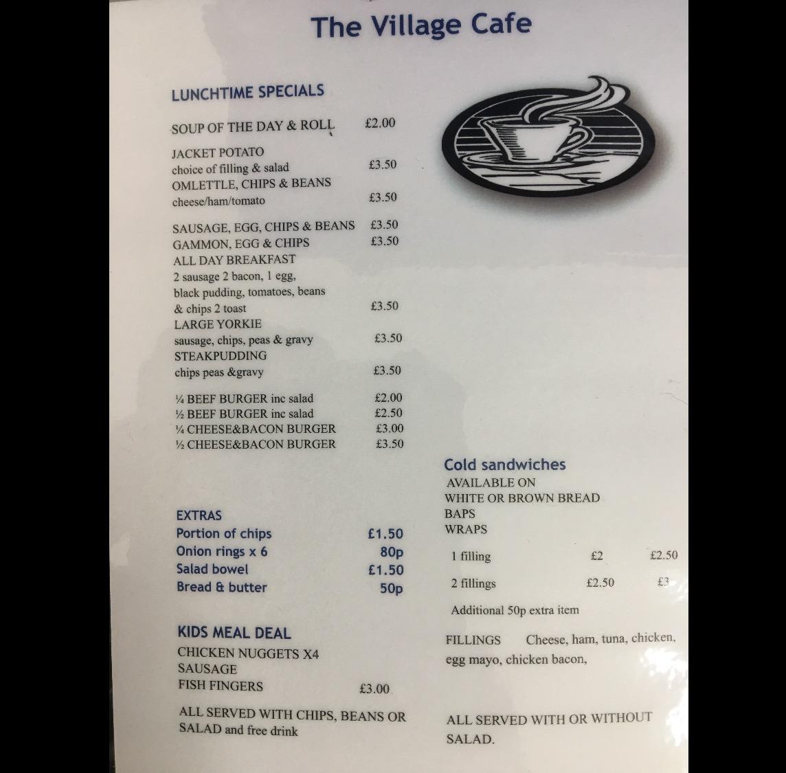 Menu at The village cafe, Bagillt