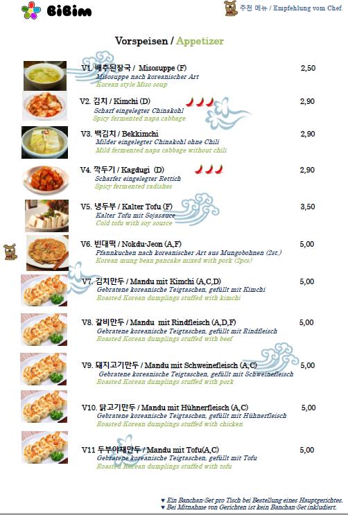 Speisekarte von BIBIM restaurant, Wien
