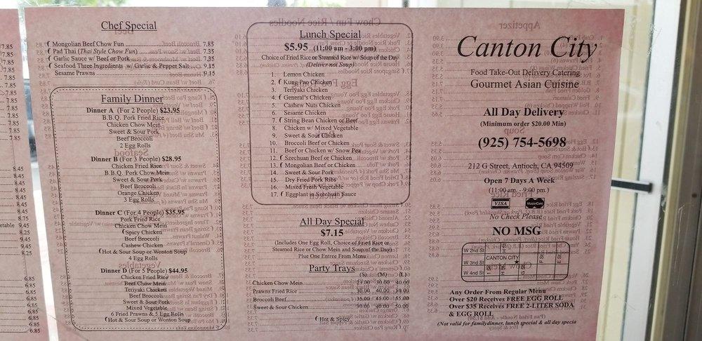 Menu at Canton City restaurant, Antioch