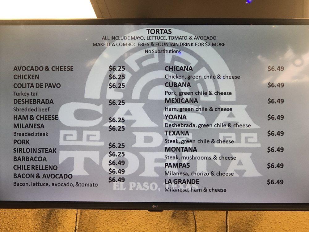 Carta del restaurante Casa De Torta, El Paso