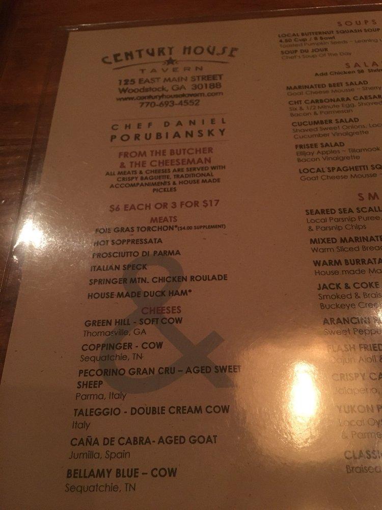 Menu at Century House pub & bar, Woodstock