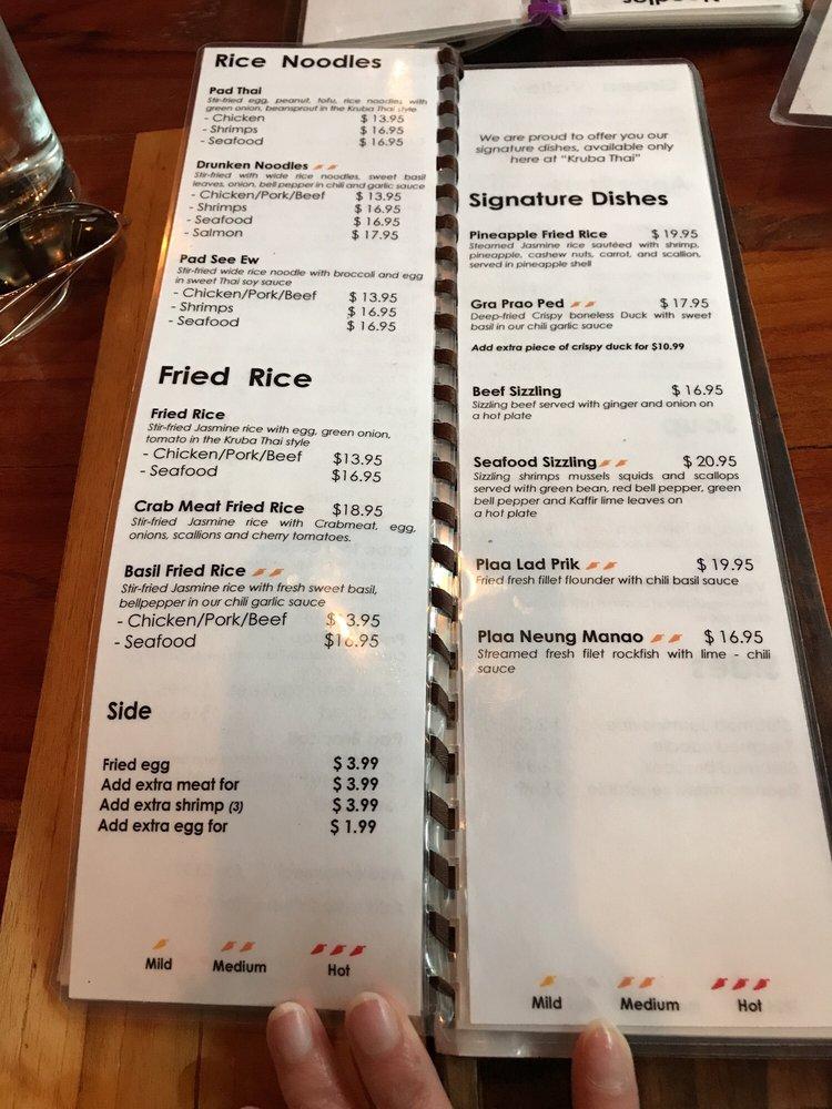 Menu at Kruba restaurant, Washington, 301 Tingey St SE