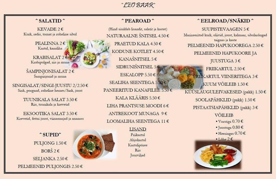 Menu at Leo Baar pub & bar, Johvi