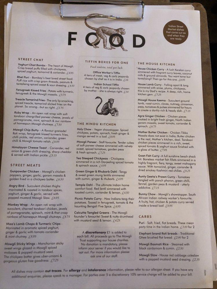 Menu at Mowgli Street Food Bold Street restaurant, Liverpool, 69 Bold St