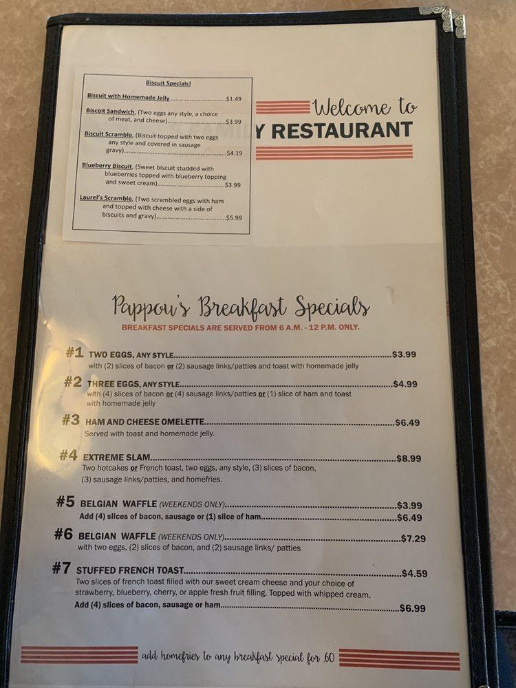 Menu at Pappou's Family Restaurant, Parma