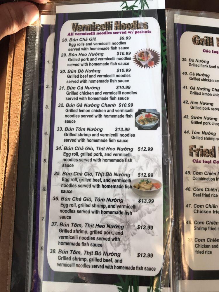 Menu at Pho Miss Saigon restaurant, Hershey