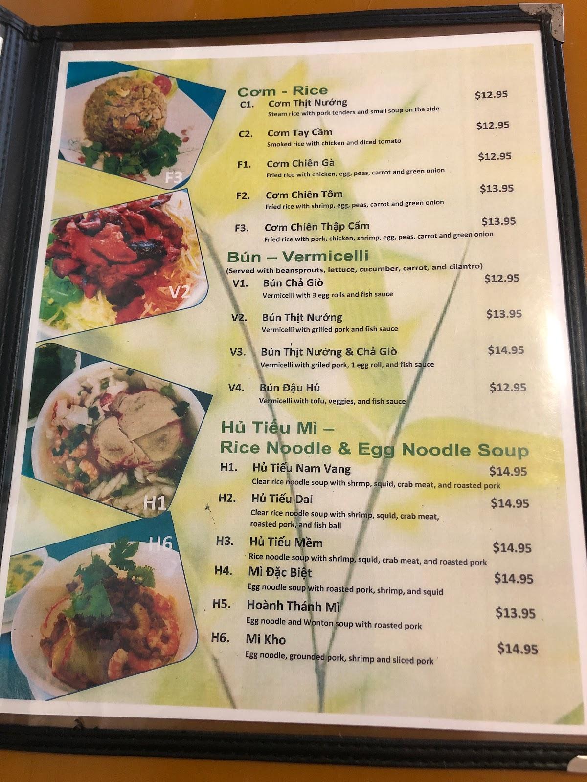 Menu at Pho Nguyen Vietnamese Noodle restaurant, Valparaiso
